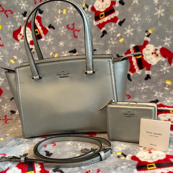 kate spade | Bags | Kate Spade Shiny Silver Crossbody Handbag With ...